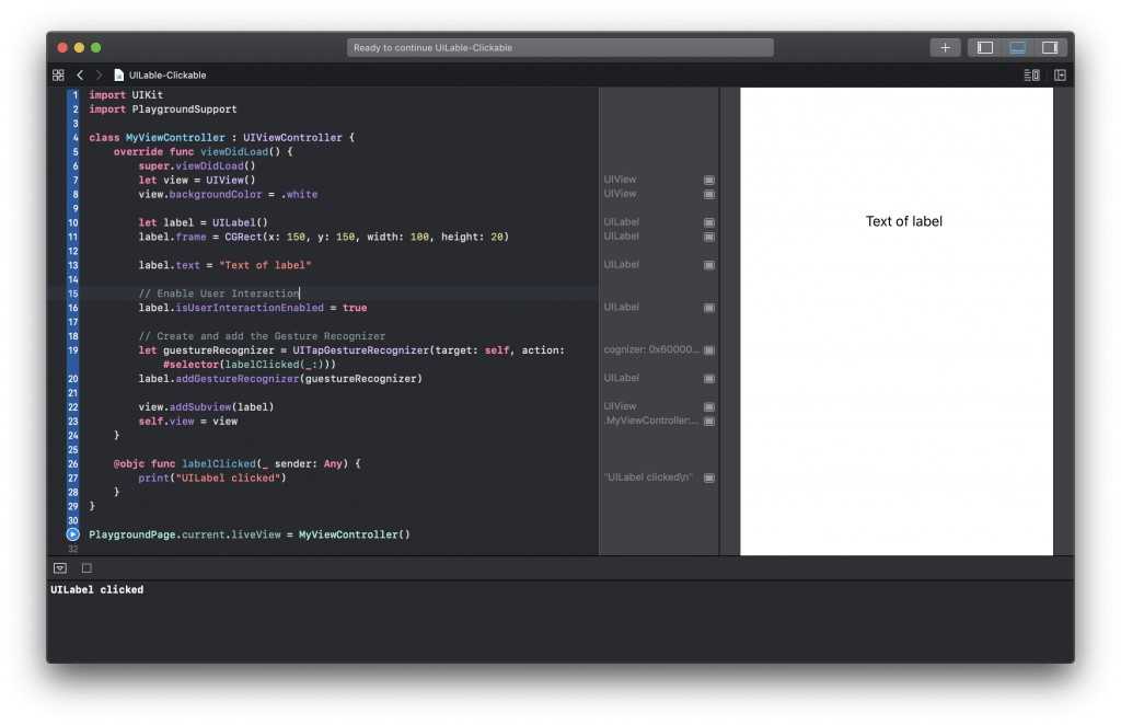 Clickable UILabel in Swift Programmatically - Apps Developer Blog