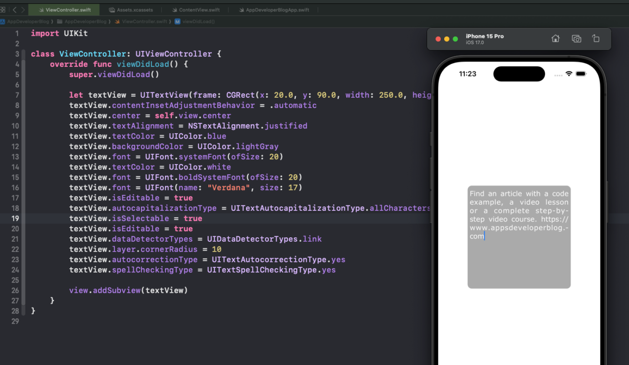 Create And Customize Uitextview Programmatically In Swift